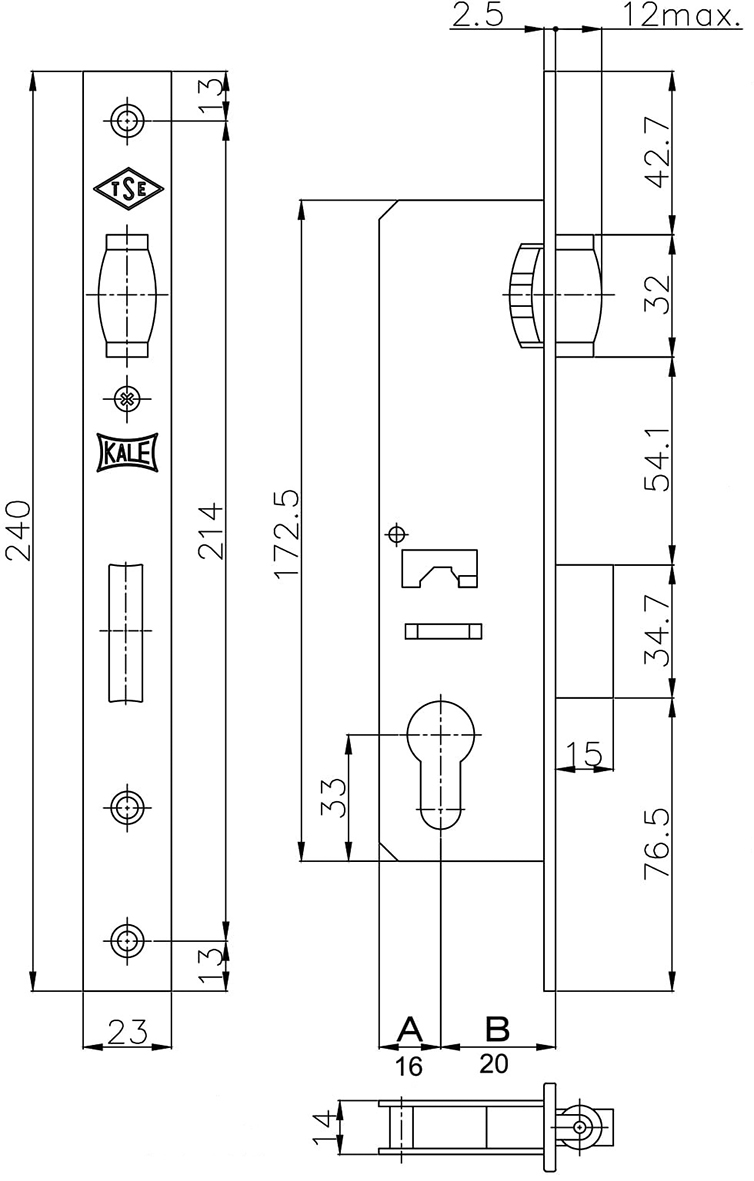 Broasca poarta batanta, Dimensiune: 172.5x36 mm, B: 20mm, cu bila